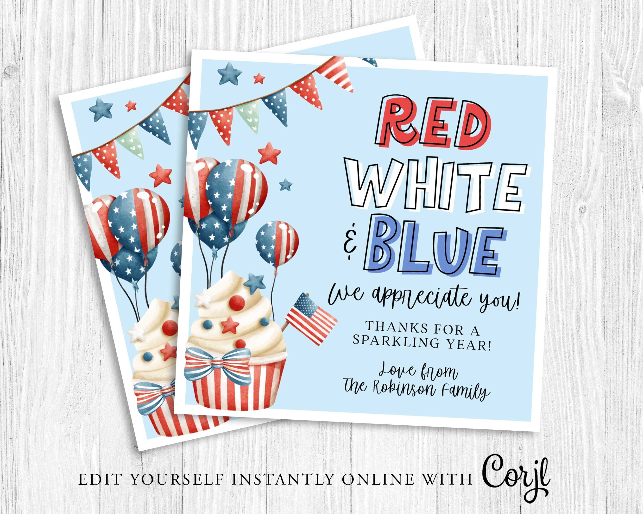 JULY 4TH Party Favor, Appreciation Gift Tag, Teacher, Friends ...