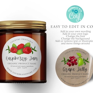 Editable JAM Labels, Round Kraft Label, Jam Label Printable, Mason Jar ...