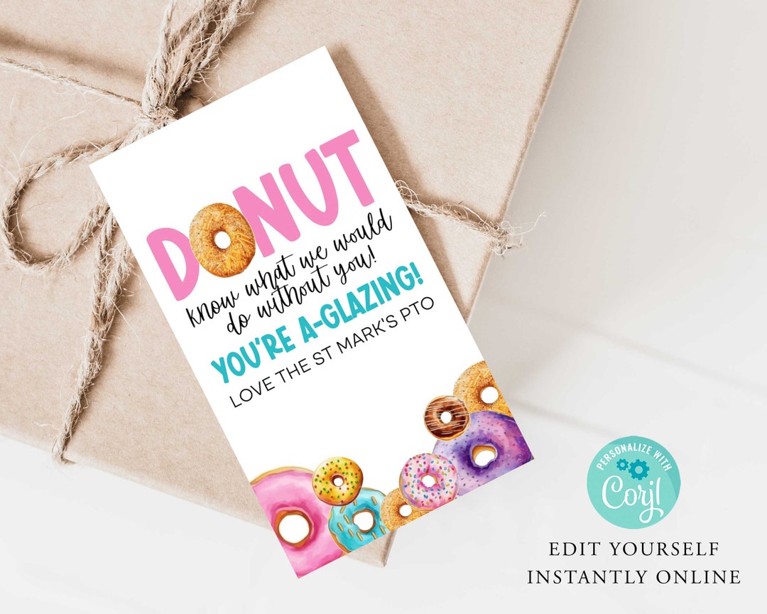 DONUT Appreciation Gift Tag, Teacher, Friends, Mothers Day, Valentine ...