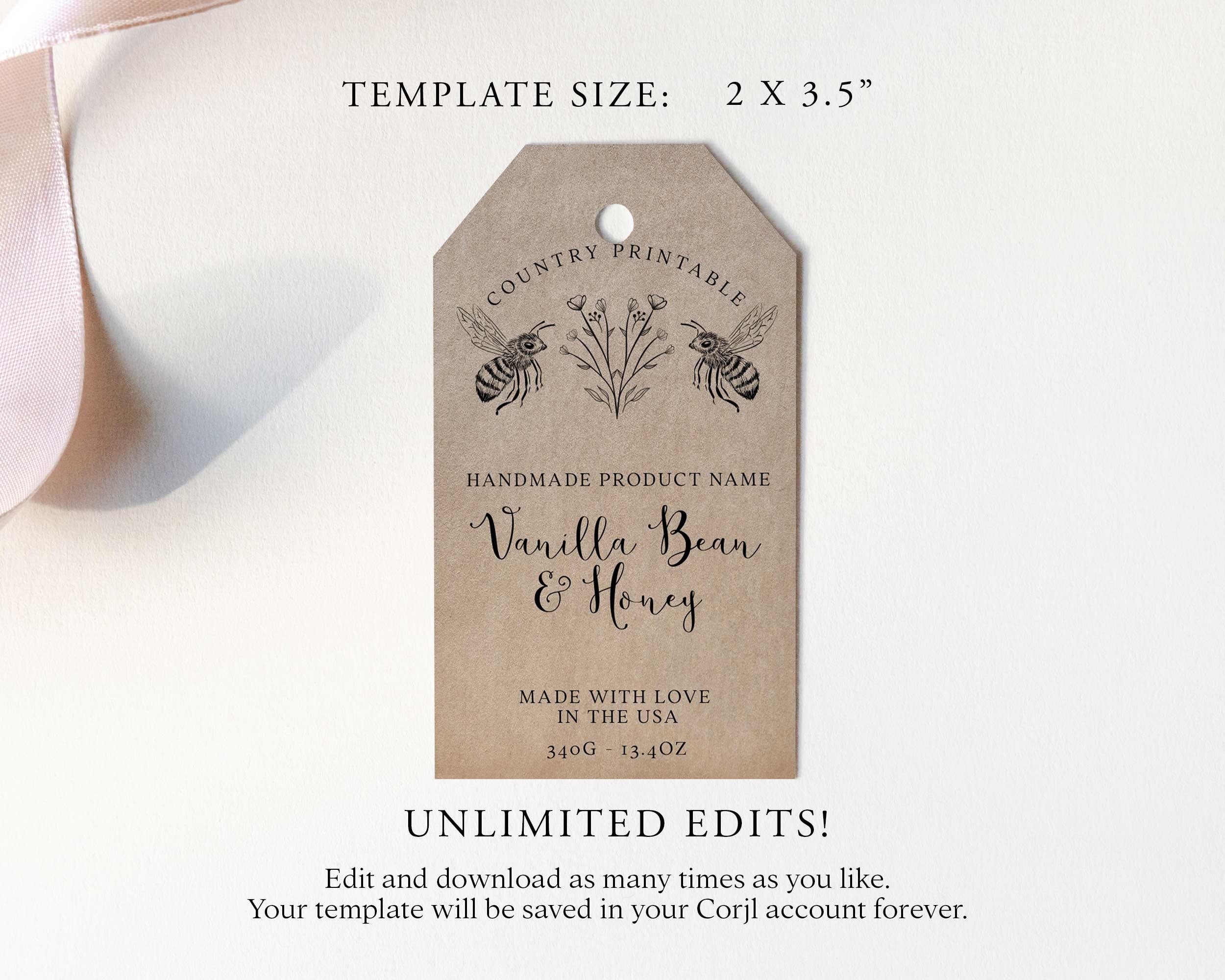KRAFT Editable ORGANIC Gift Tag Template, PRINTABLE Thankyou Tag ...