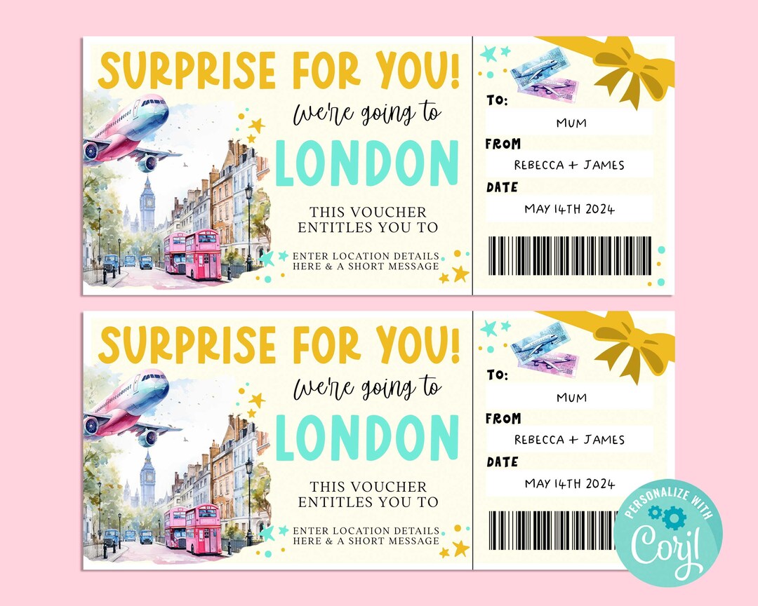 Surprise LONDON TRIP Gift Ticket, Surprise Gift Card, Gift Certificate ...