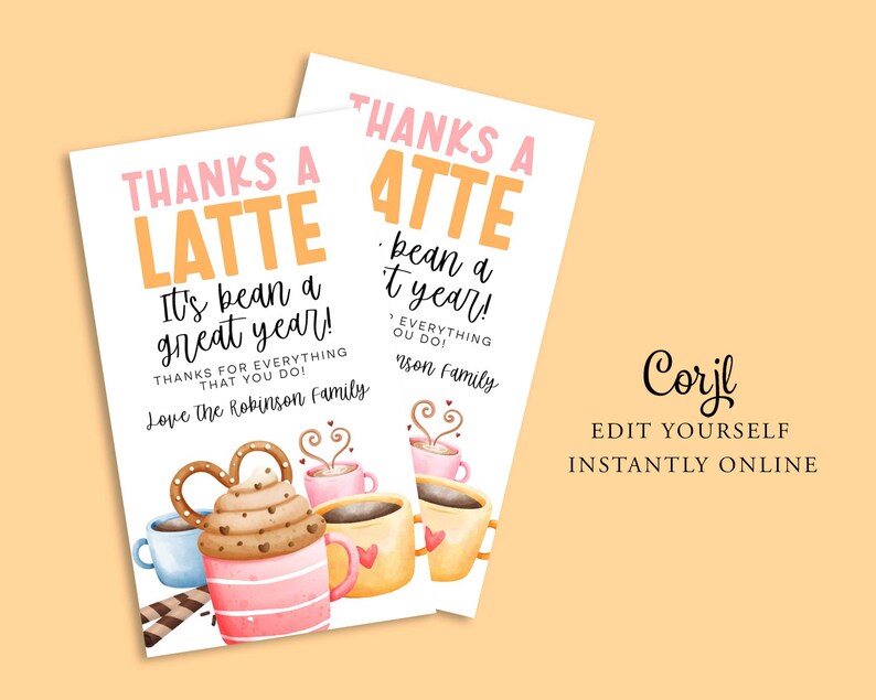 LATTE Appreciation Gift Tag, Teacher, Friends, Mothers Day, Valentine ...