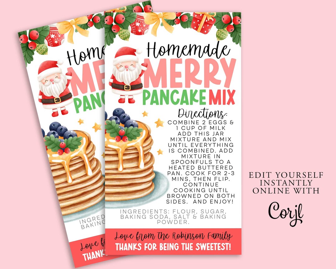 CHRISTMAS Pancake Recipe Gift Tag Editable Template, Holiday Brownie ...