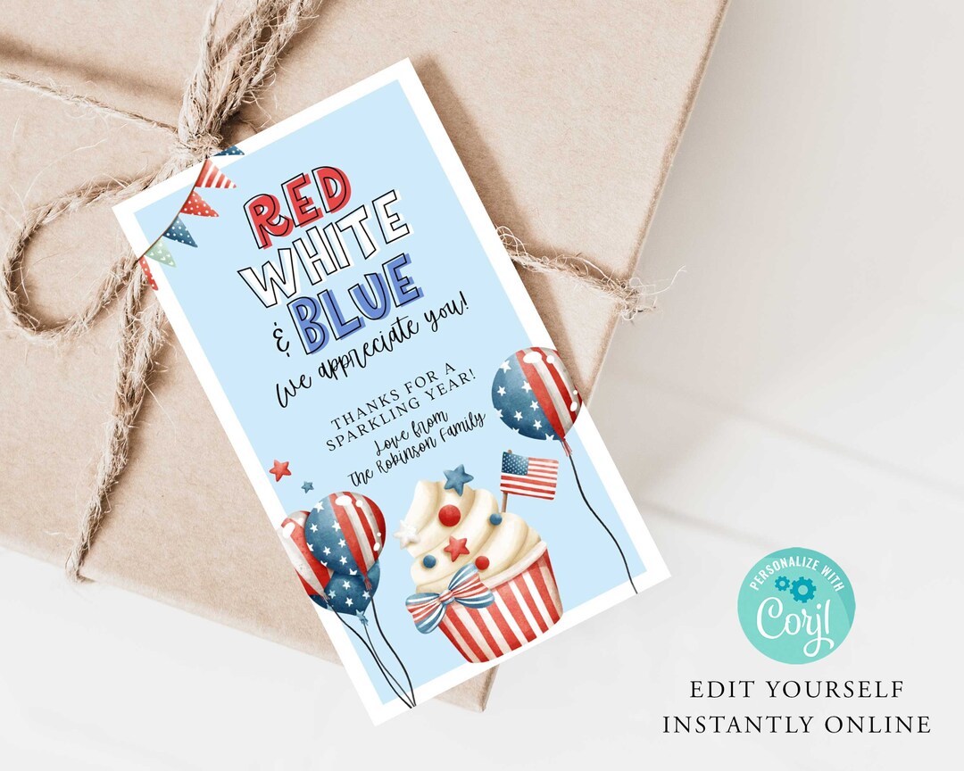 JULY 4TH Party Favor, Appreciation Gift Tag, Teacher, Friends ...