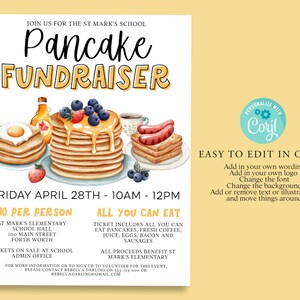 PANCAKE Fundraiser Editable Flyer Template, Teacher Appreciation, PTO ...