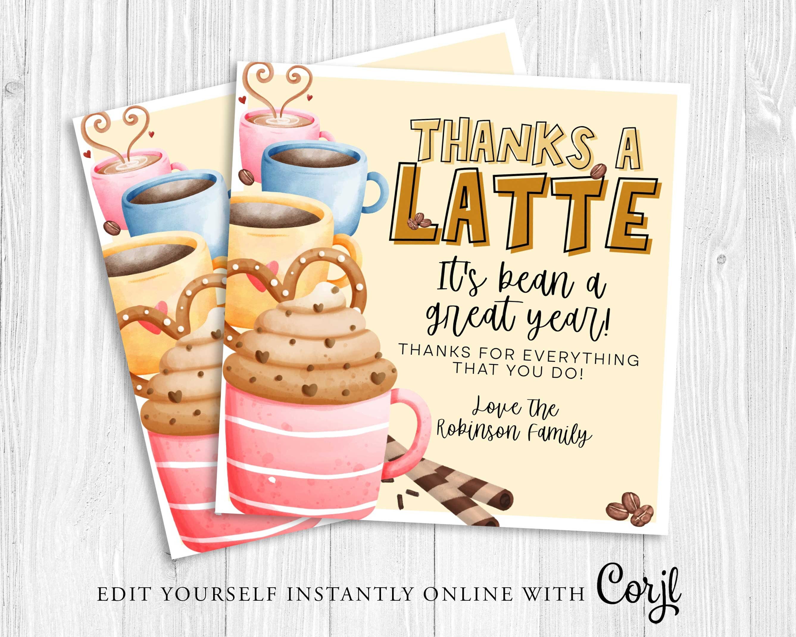 LATTE Appreciation Gift Tag, Teacher, Friends, Mothers Day, Valentine ...