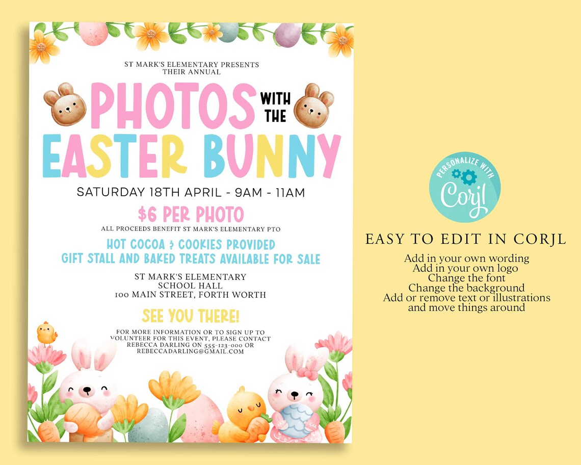 PHOTOS With Easter Bunny, Fundraiser Flyer, PTA, School Teacher ...