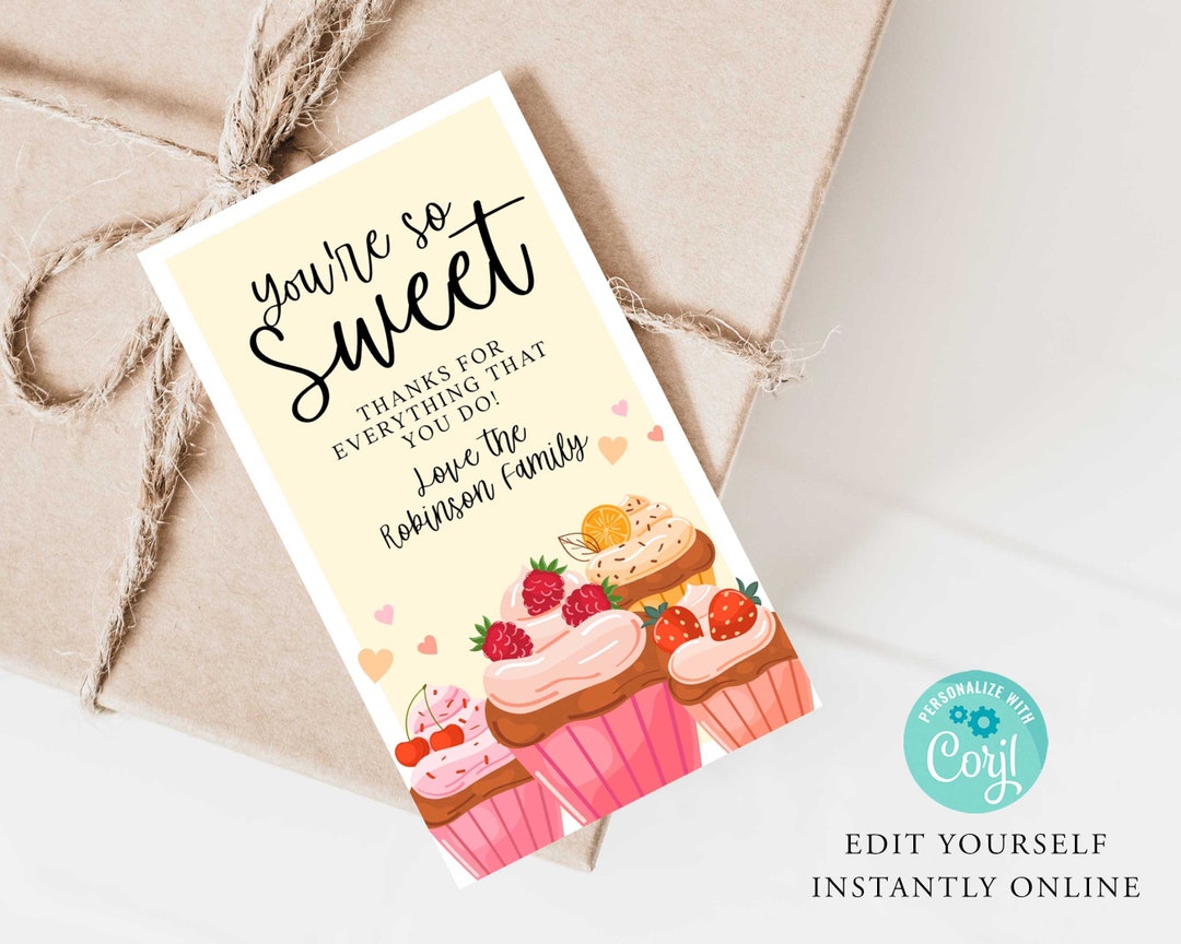 CUPCAKE Appreciation Gift Tag, Teacher, Friends, Mothers Day, Valentine ...