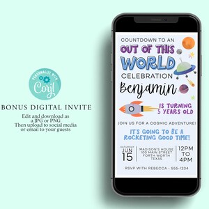 SPACE Party Flyer Editable Template, Diy Kids Birthday, Party Invites ...