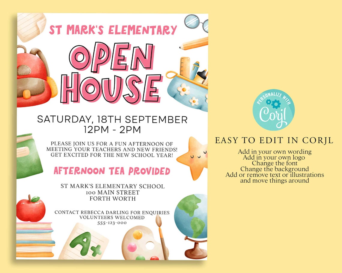 SCHOOL Open House Flyer, Editable, Meet the Teacher, Family Newsletter ...