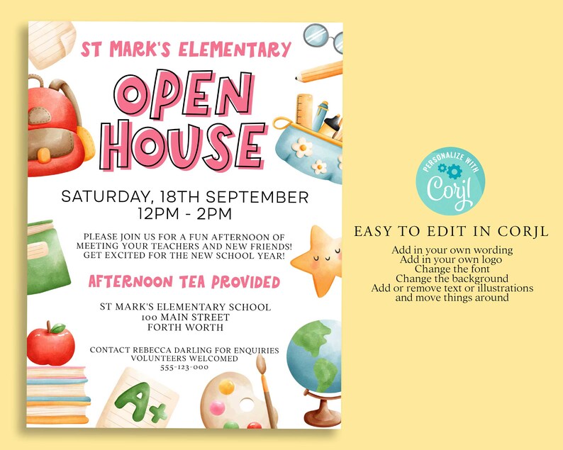 SCHOOL Open House Flyer, Editable, Meet the Teacher, Family Newsletter ...