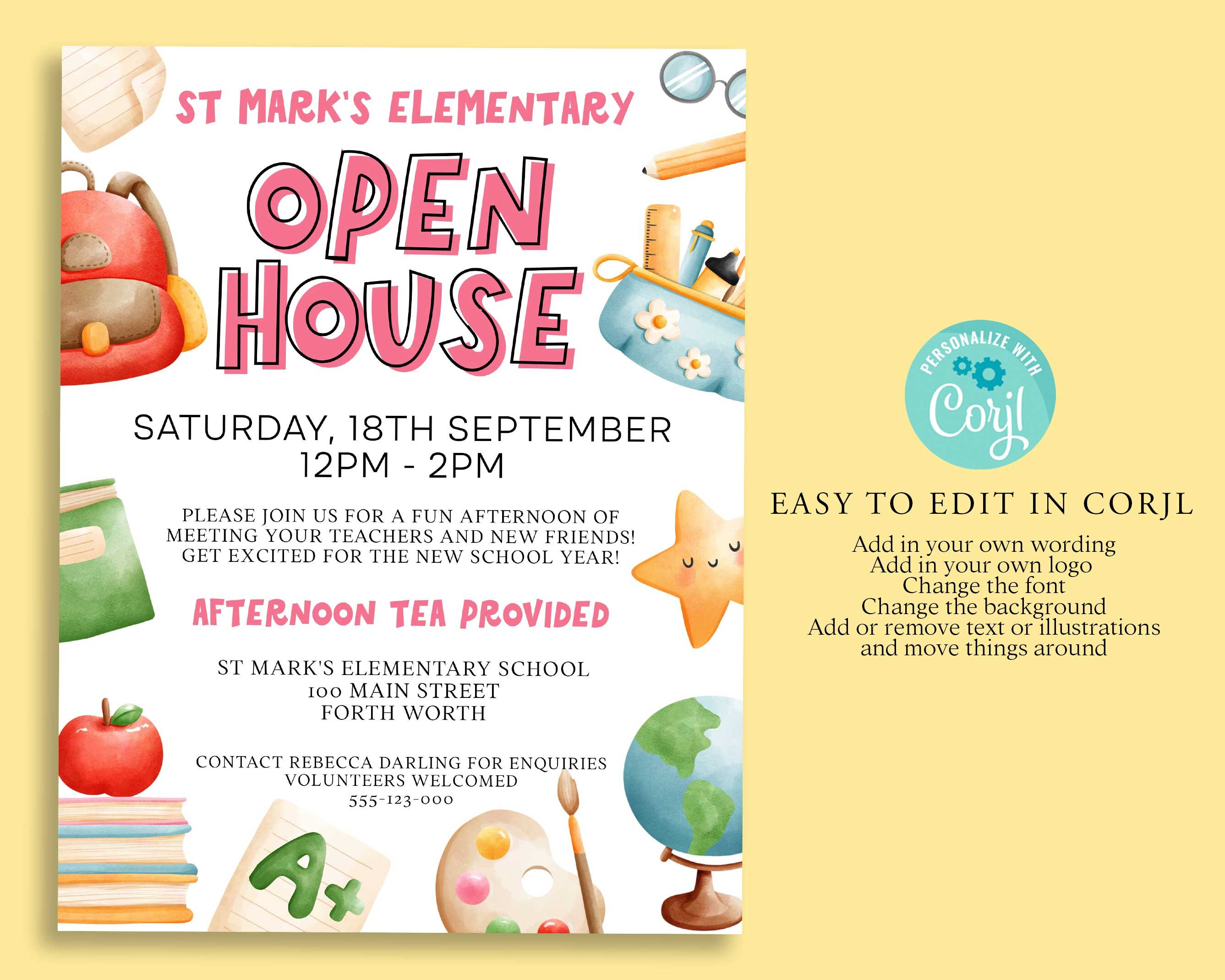 SCHOOL Open House Flyer, Editable, Meet the Teacher, Family Newsletter ...