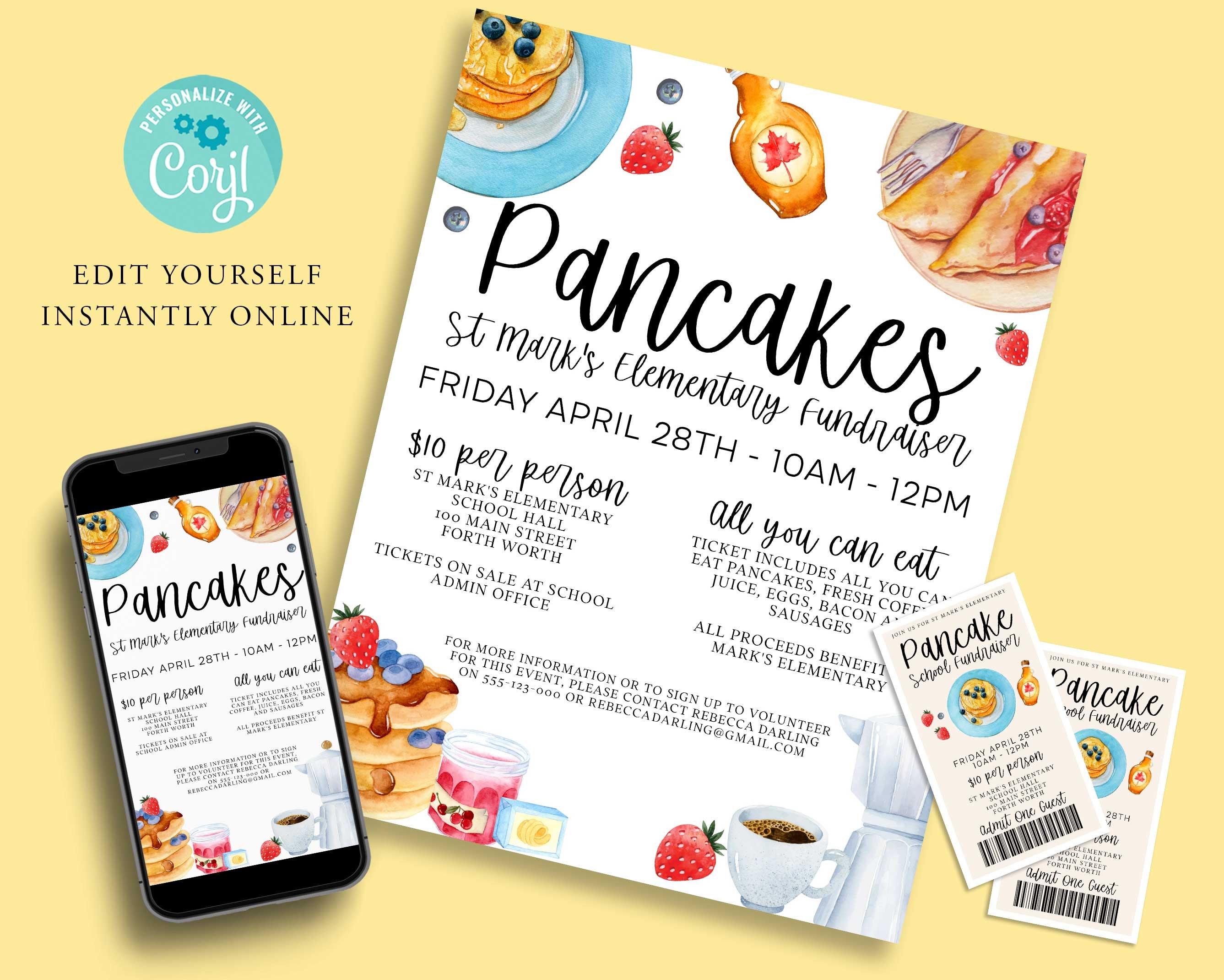Editable PANCAKE Fundraiser Flyer Template, Teacher Appreciation ...