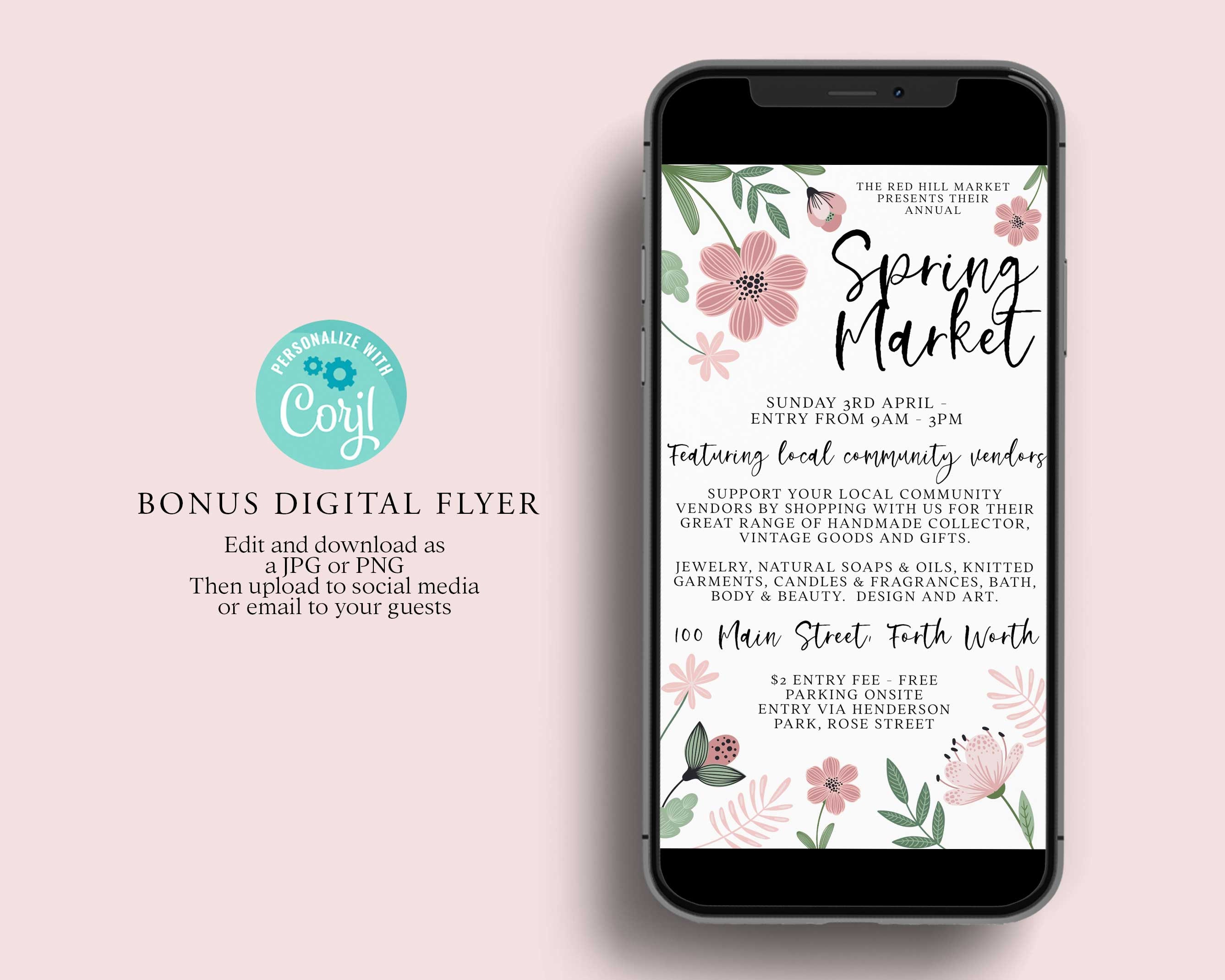 Editable SPRING MARKET Flyer Template, DIY Market Sale, Community Fair ...