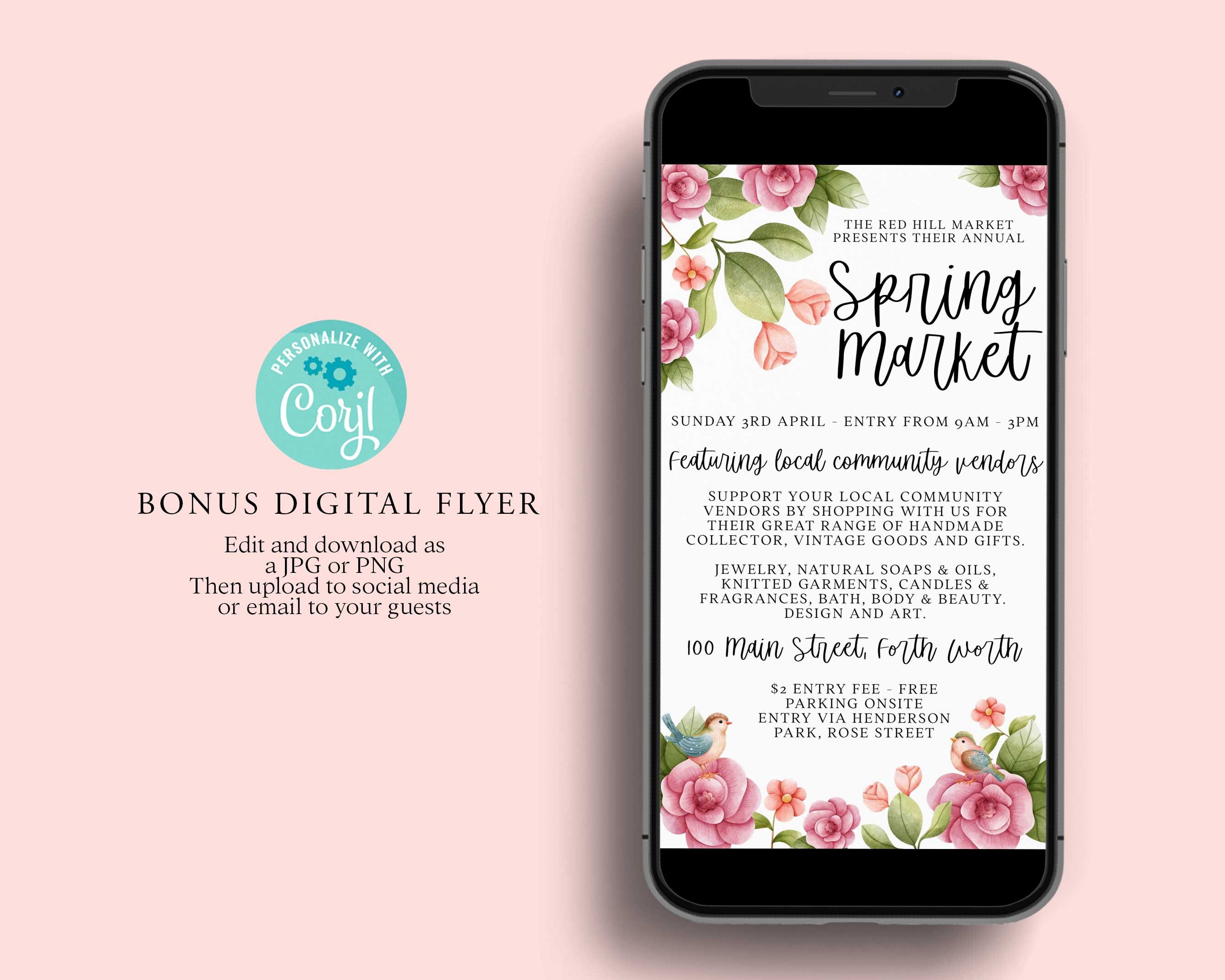 Editable SPRING MARKET Flyer Template, DIY Market Sale, Community Fair ...