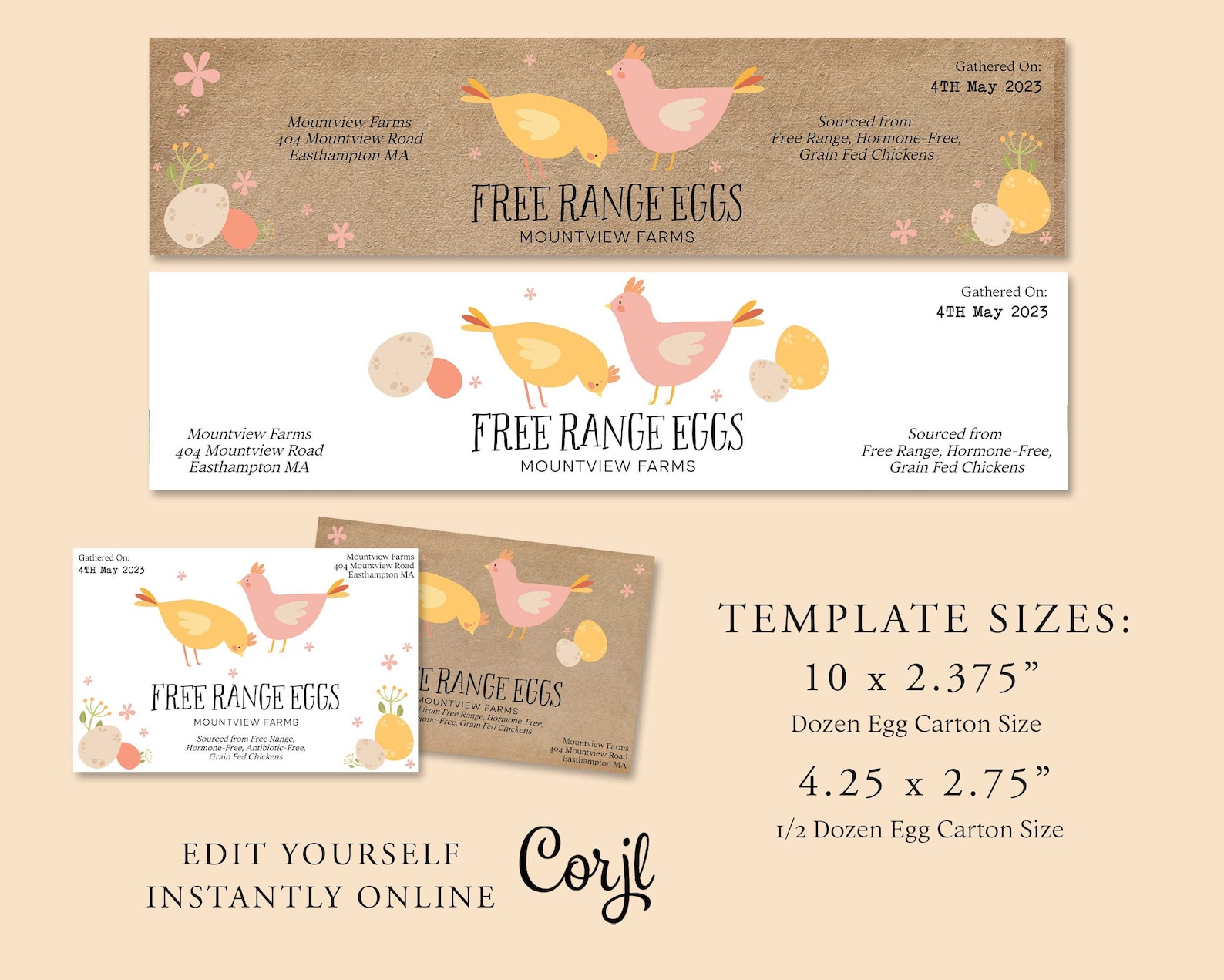 EGG CARTON Label Template, Free Range Egg Carton Label, Farmers Market ...