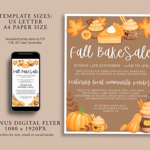 Editable FALL Bake Sale Flyer Template, DIY, Event Poster, Harvest ...