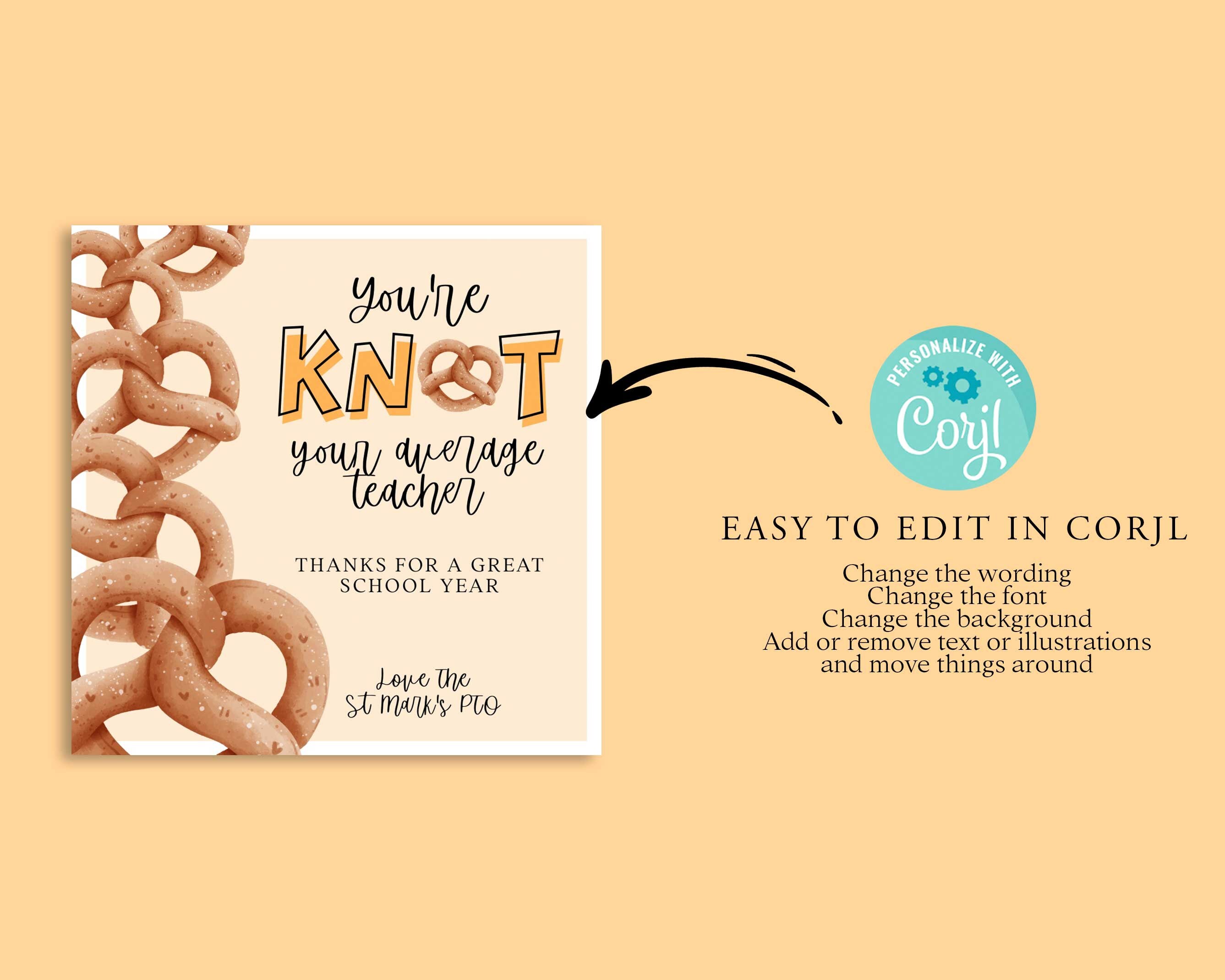 PRETZEL Appreciation Gift Tag, Teacher, Friends, Mothers Day, Valentine ...