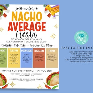 Fiesta TEACHER APPRECIATION Editable Flyer Template, Staff Invite ...