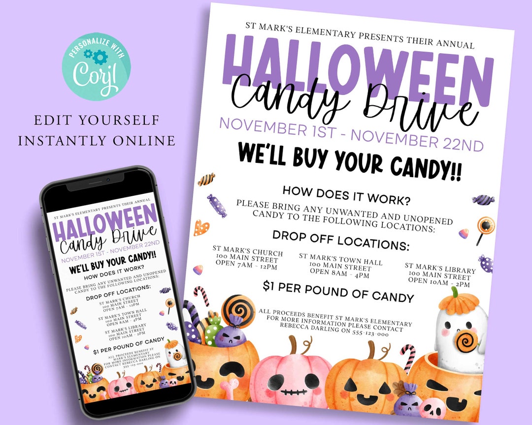 CANDY DRIVE Fundraiser Flyer, Printable PTA Flyer, Church, Community ...