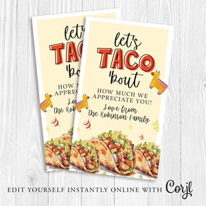 Let's TACO 'bout Appreciation Gift Tag, Teacher, Friends, Mothers Day ...
