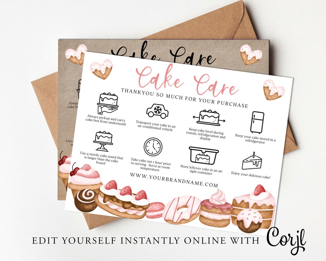 CAKE Care Card EDITABLE Template, Wedding Cake Cards, Printable Cake ...