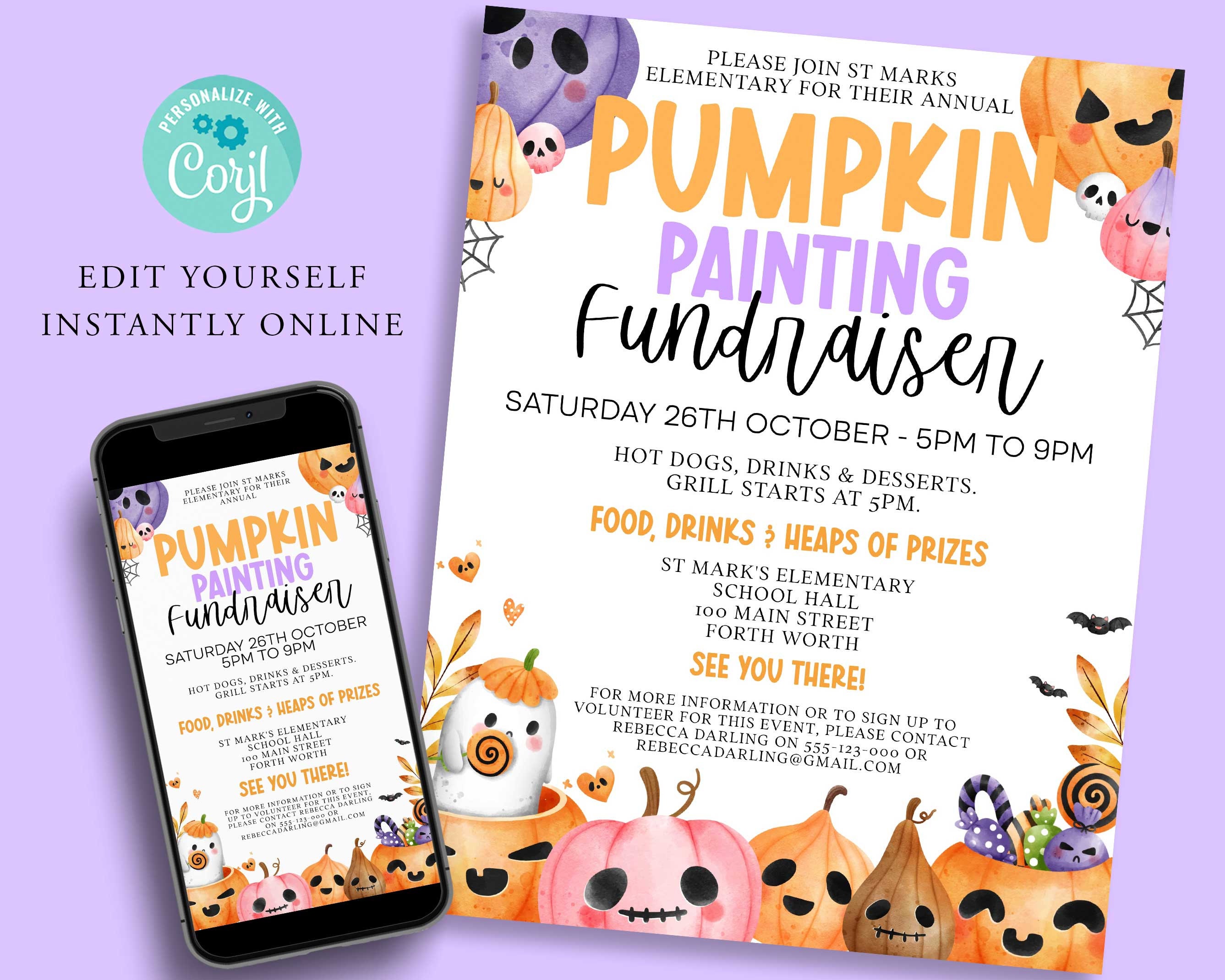 PUMPKIN PAINTING Fundraiser Flyer, Printable PTA Flyer, Church ...