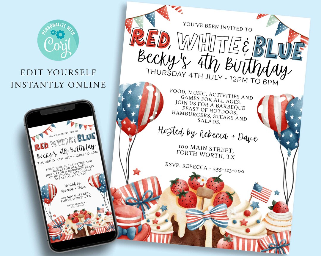 Editable JULY FOURTH Birthday Flyer Template, Street Party ...