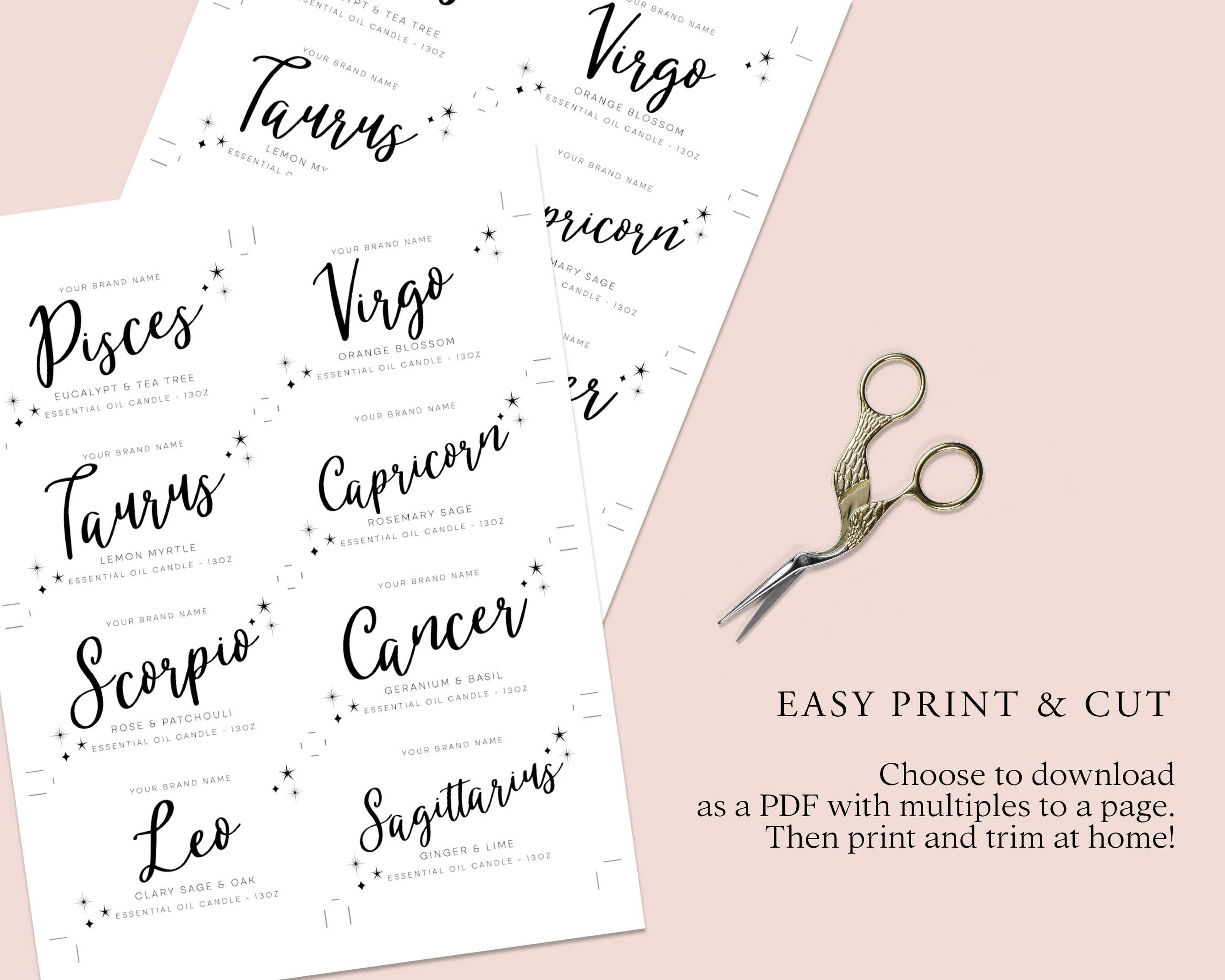 12 X STAR SIGN Editable Candle Label, Zodiac Labels, Zodiac Sign Candle ...