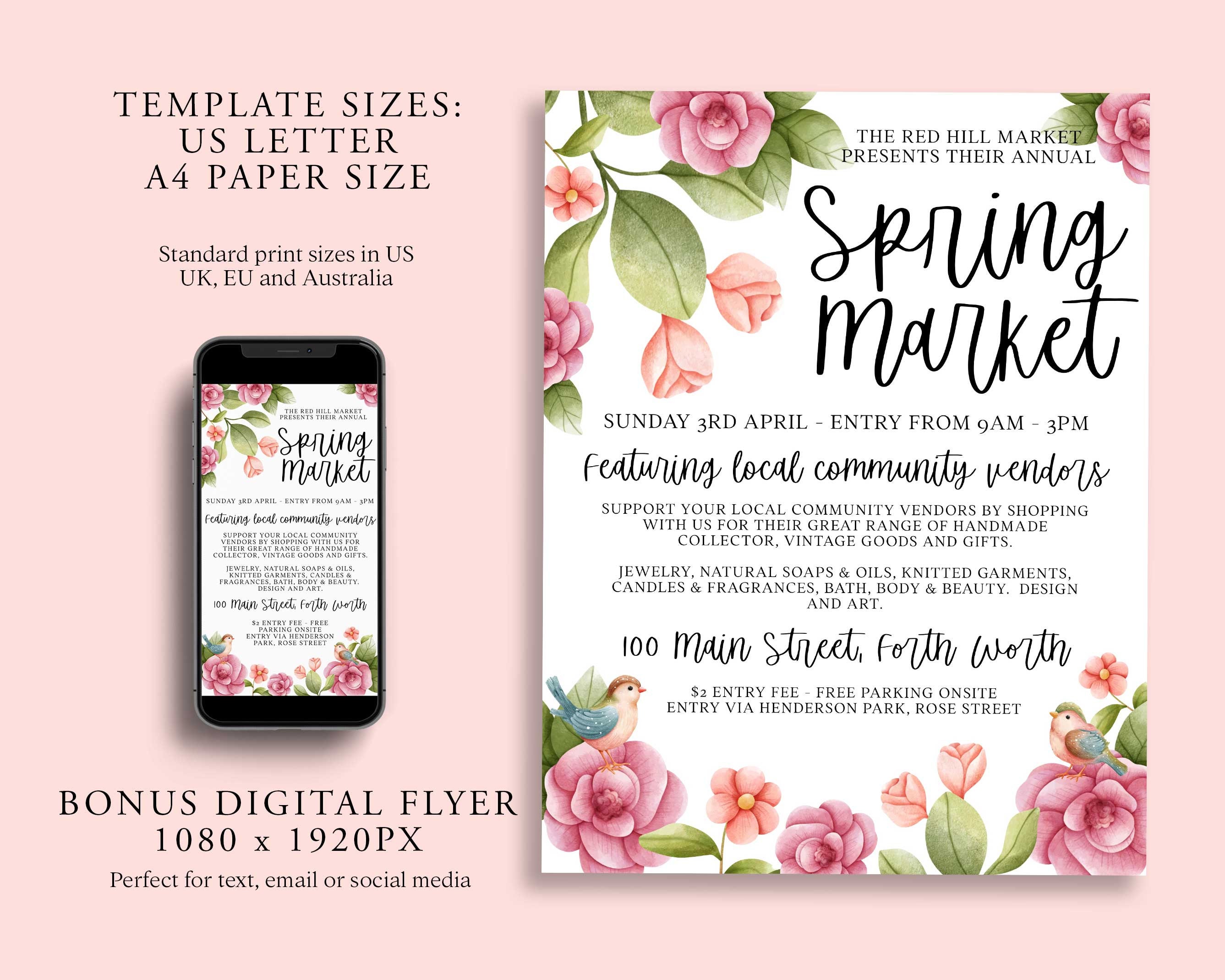 Editable SPRING MARKET Flyer Template, DIY Market Sale, Community Fair ...