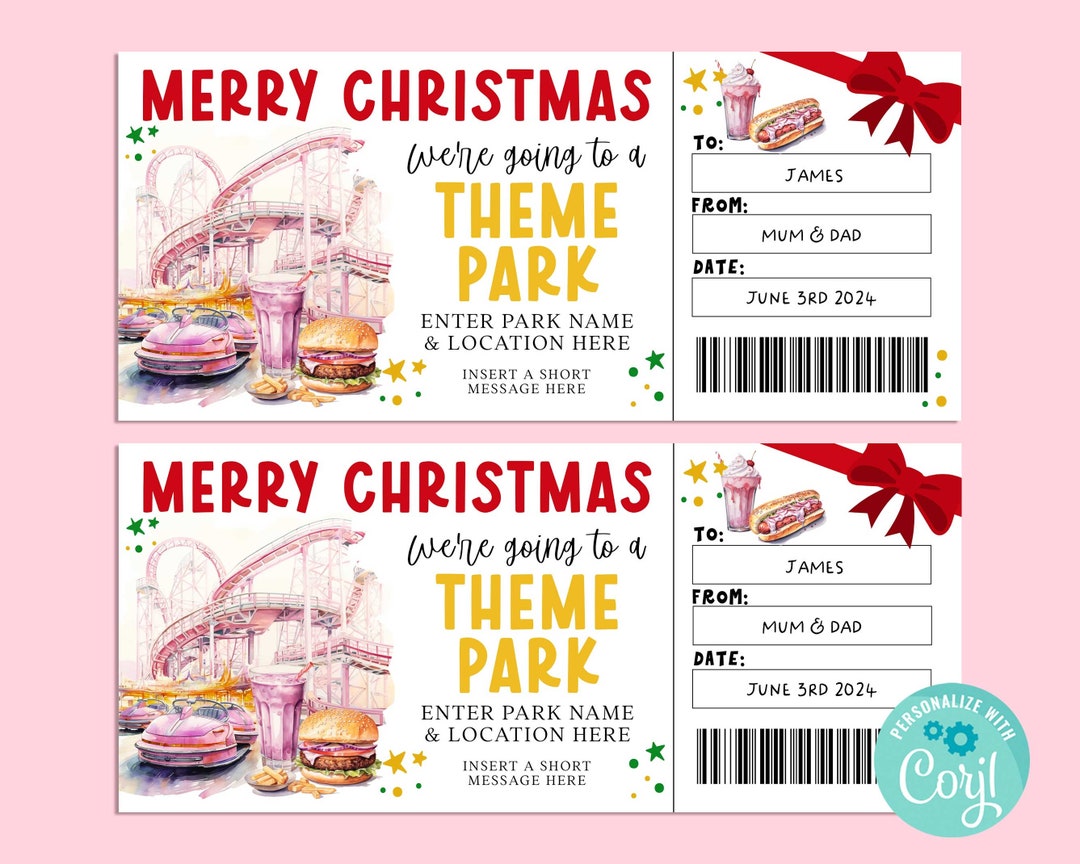 Merry Christmas THEME PARK Editable Gift Ticket Template, Xmas Gift ...