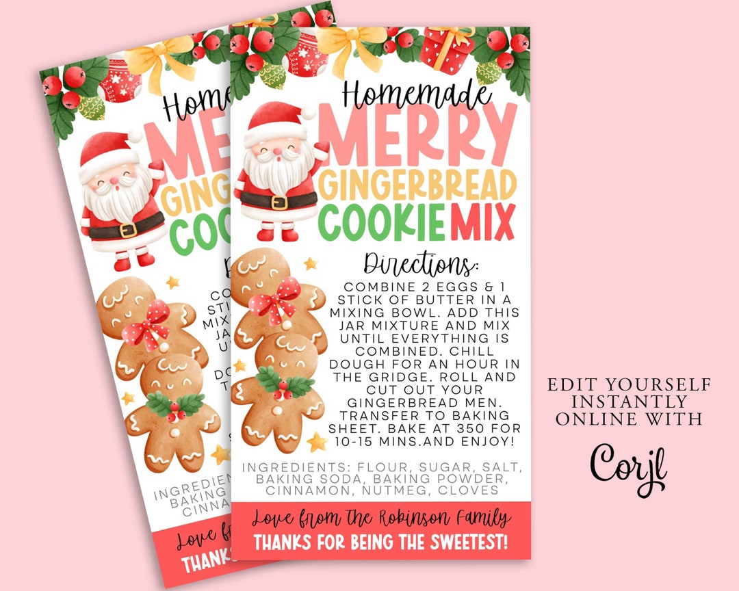 CHRISTMAS Gingerbread Recipe Gift Tag Editable Template, Holiday Muffin ...