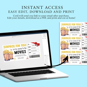 Surprise MOVIES Editable Gift Ticket Template, Happy Birthday Gift ...