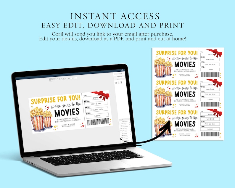 Surprise MOVIES Editable Gift Ticket Template, Happy Birthday Gift ...