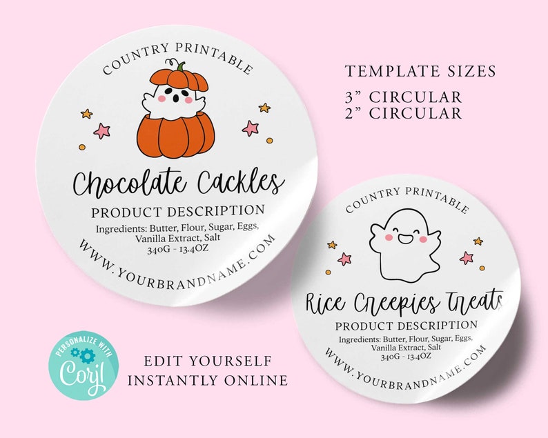 Editable HALLOWEEN Labels, Round Kraft Label, Baking Label Printable ...