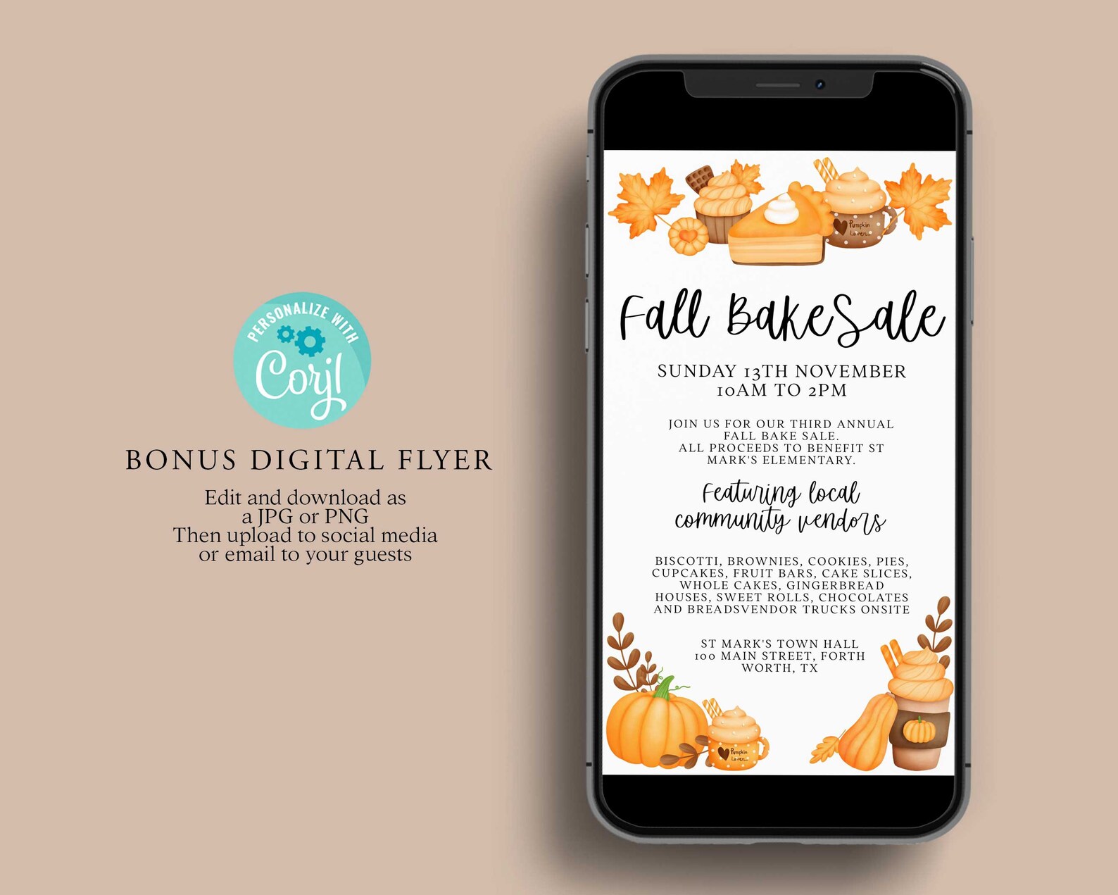 Editable FALL Bake Sale Flyer Template, DIY, Event Poster, Harvest ...