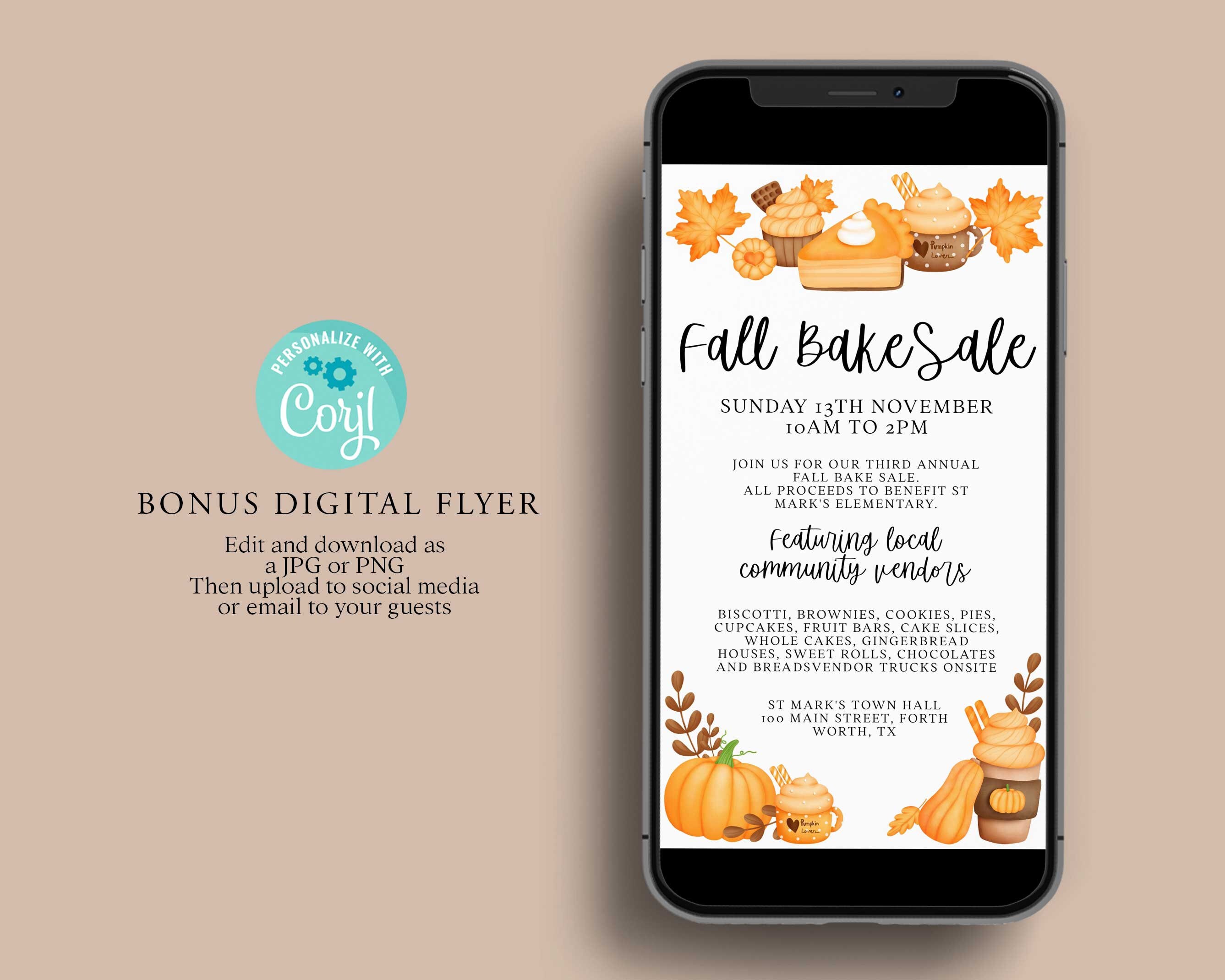 Editable FALL Bake Sale Flyer Template, DIY, Event Poster, Harvest ...