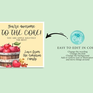 TEACHER Appreciation Gift Tag, Teacher, Friends, Thanksgiving Apple ...