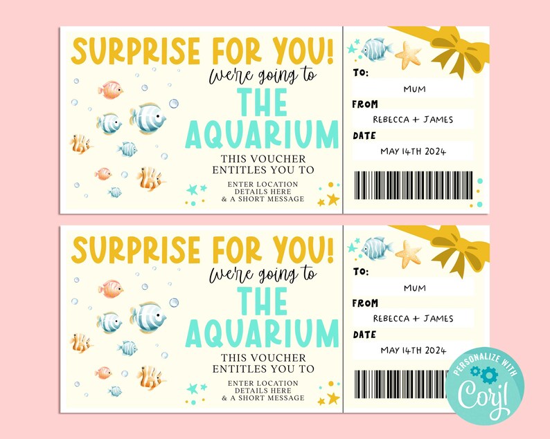 Surprise AQUARIUM Editable Gift Ticket Template, Birthday Gift ...