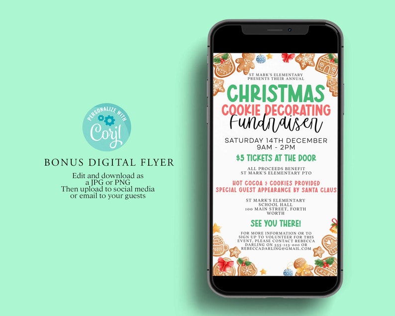 CHRISTMAS Cookie Decorating Fundraiser Flyer, PTA Pto, School Teacher ...