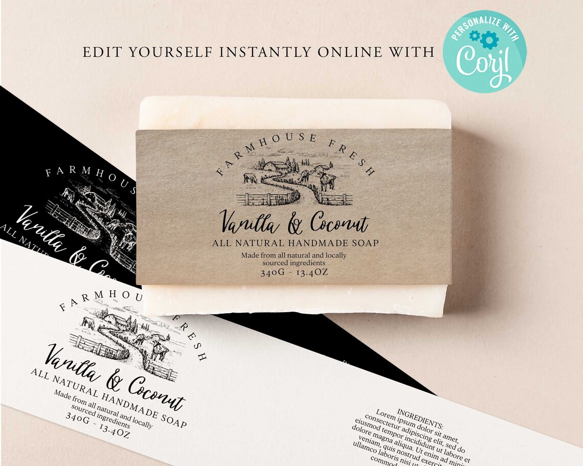 Vintage FARMHOUSE Editable Soap Label, Custom Product, DIY Soap Label ...
