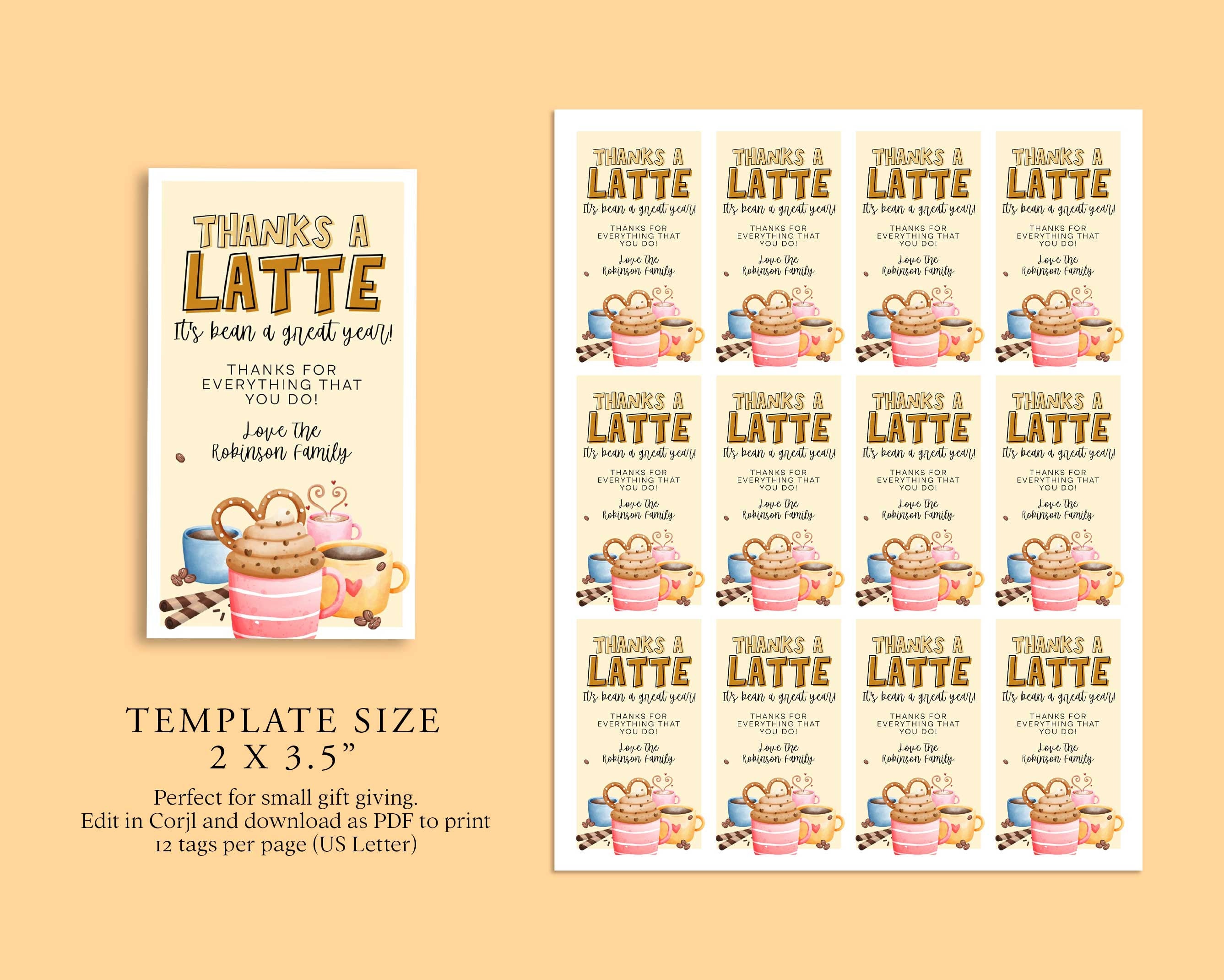LATTE Appreciation Gift Tag, Teacher, Friends, Mothers Day, Valentine ...