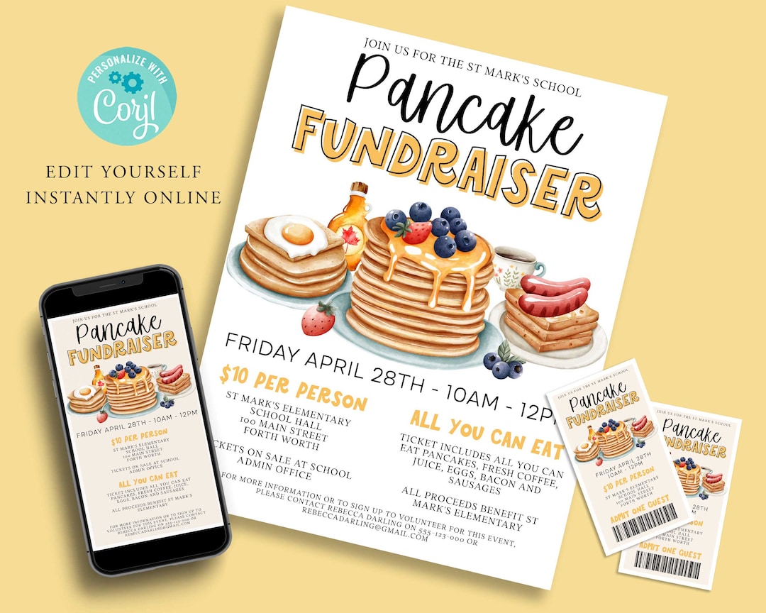 PANCAKE Fundraiser Editable Flyer Template, Teacher Appreciation, PTO ...