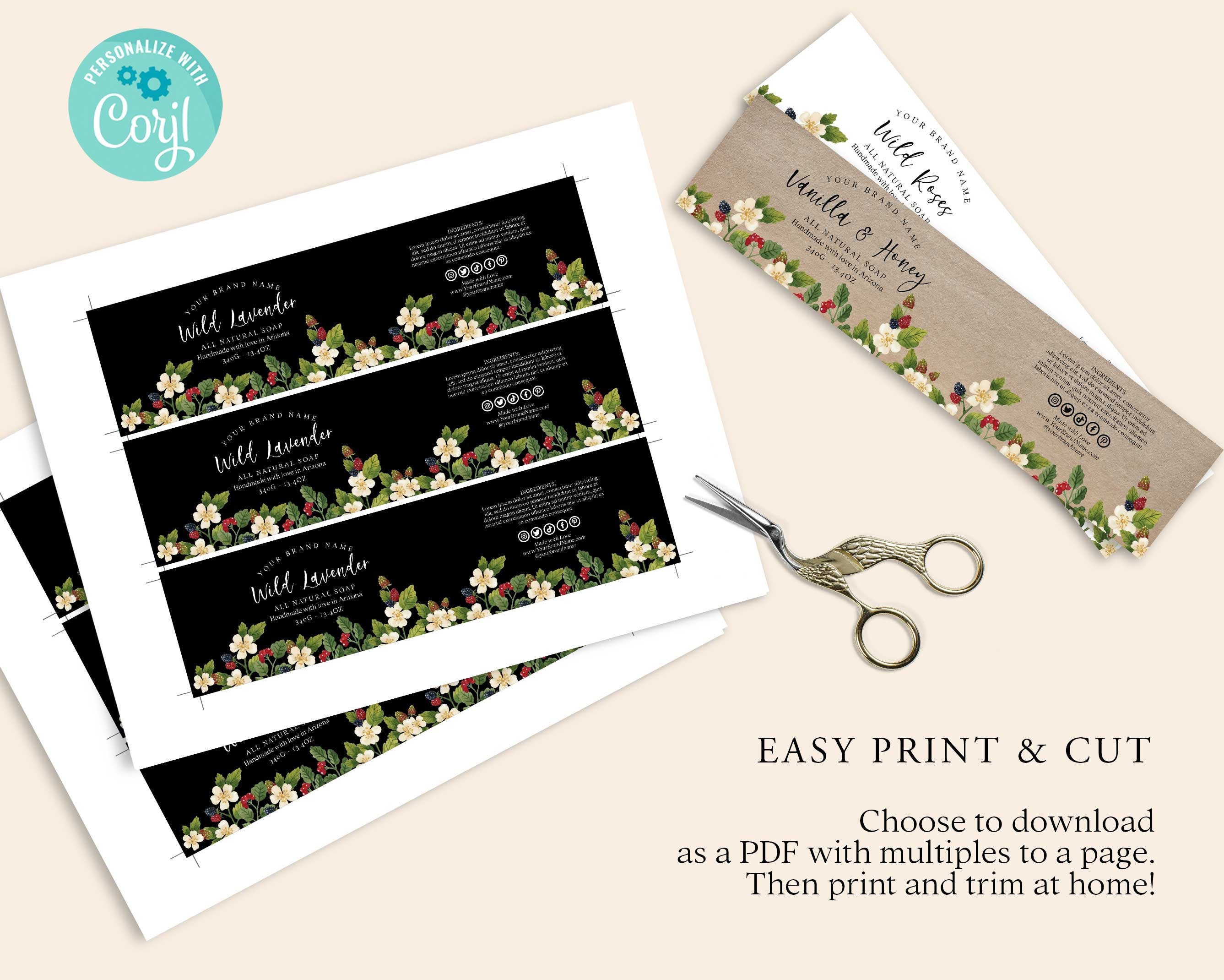 Vintage FLORAL Editable Soap Label, Custom Product, DIY Soap Label ...