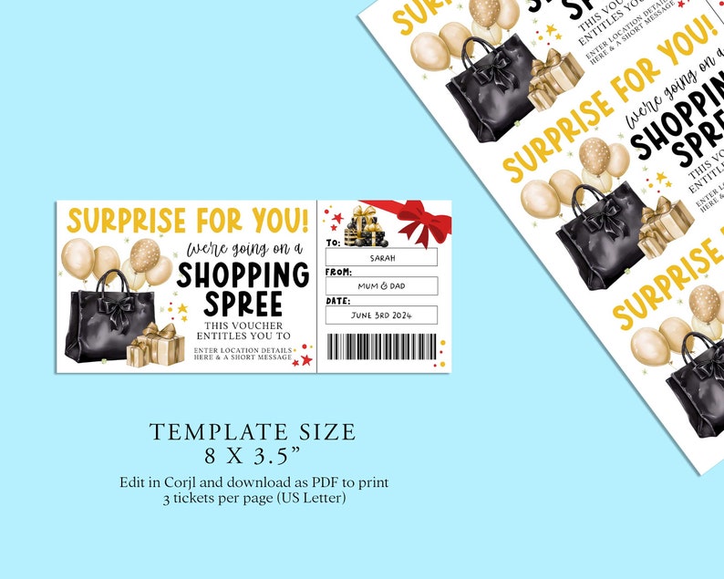 Surprise SHOPPING SPREE Editable Gift Ticket Template, Birthday Gift ...