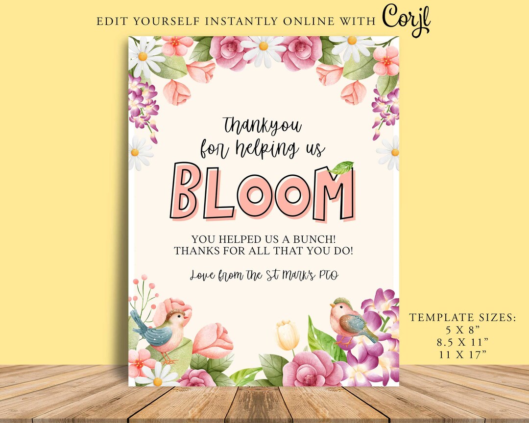 BLOOM Appreciation Sign, Teacher Staff Nurse Volunteer Appreciation ...