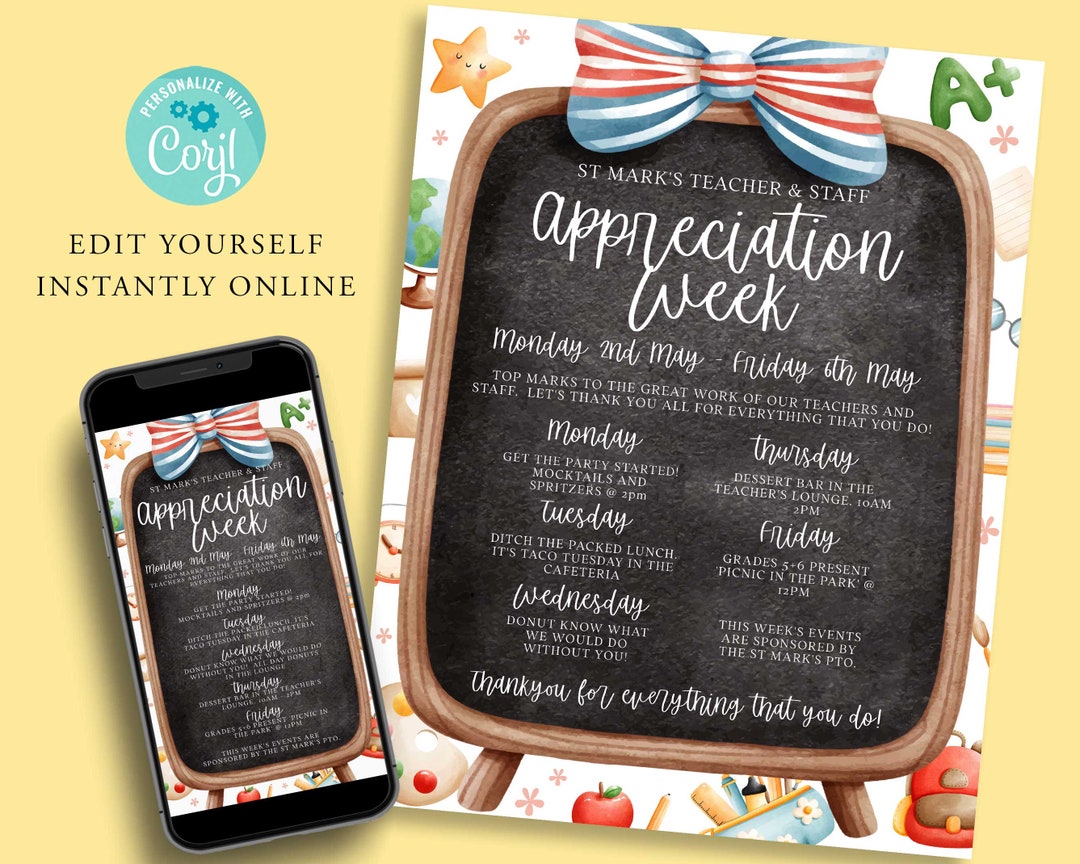 TEACHER APPRECIATION Editable Flyer Template, Staff Invite, Family ...