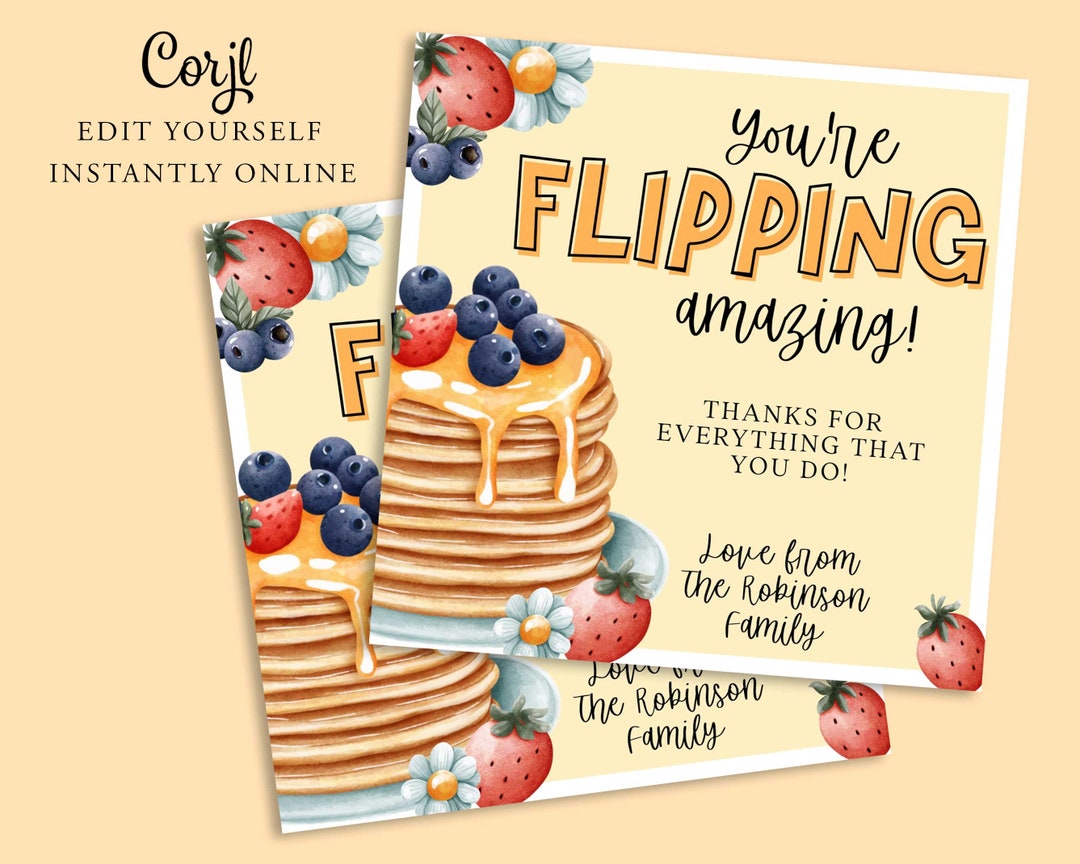 PANCAKE Appreciation Gift Tag, Teacher, Friends, Mothers Day, Valentine ...