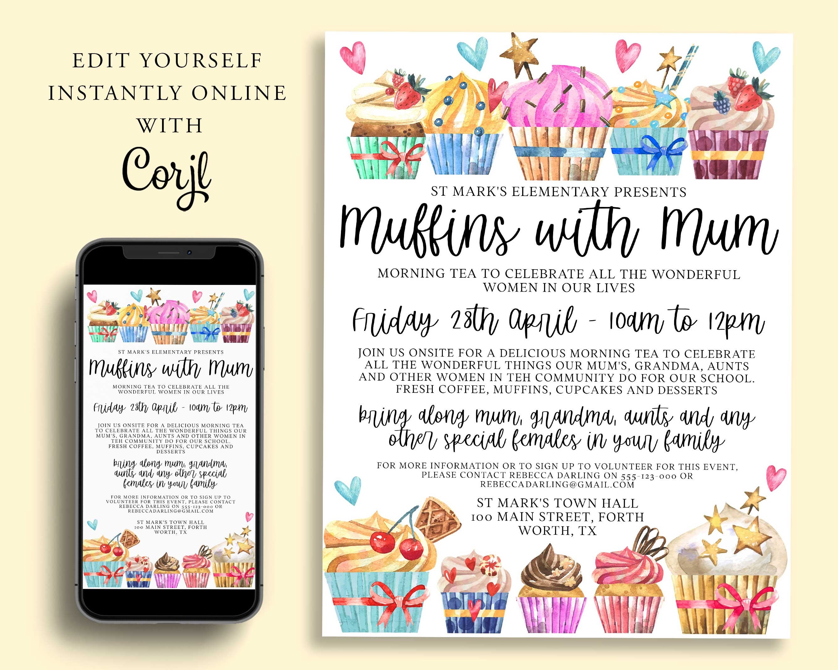 MOTHERS DAY Editable Flyer Template, Bake Sale, Fundraiser, Muffins ...