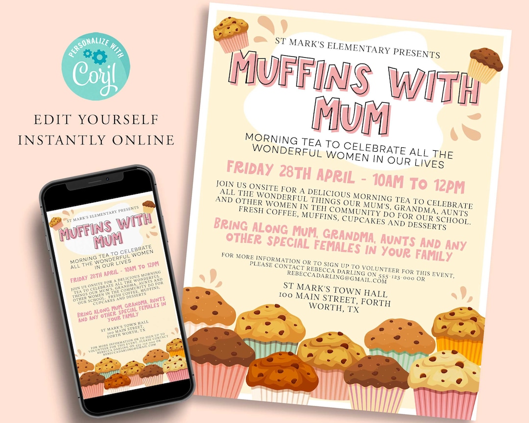 MOTHERS DAY Editable Flyer Template, Bake Sale, Fundraiser, Muffins ...